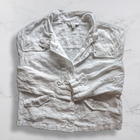 CAbi | Jackets & Coats | Cabi 333 White 0 Linen Topside Topper Button ...